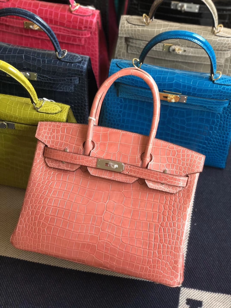 爱马仕30鳄鱼皮铂金包价格 Hermes Birkin 30cm I5火烈鸟粉 Flamingo 澳洲湾鳄-Hermès Birkin kelly Constance Lindy Bag