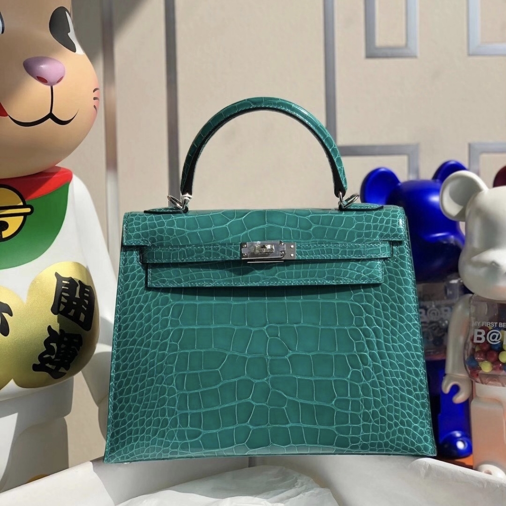 Dhabi Hermes Kelly 25cm 亮面方块 美洲鳄鱼 O6 Vert Jade 帝王绿 Hermès Birkin Kelly